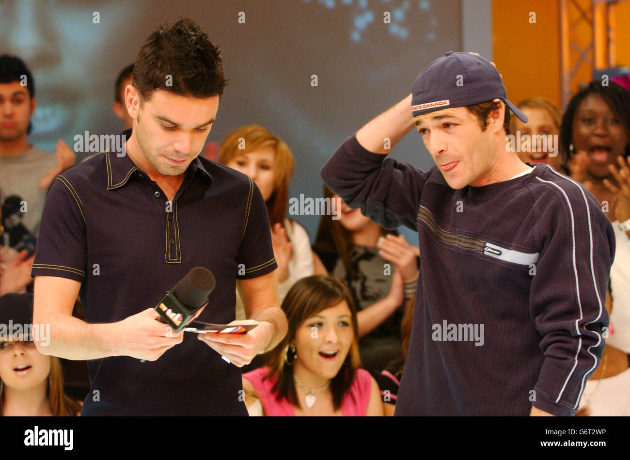 MTV presenter Dave Berry (left) with actor Luke Perry during his guest ...