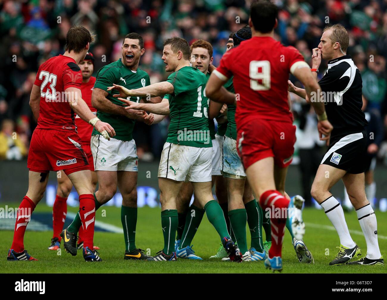 Ireland players (from left) Rob Kearney, Brian O'Driscoll, and Paddy ...