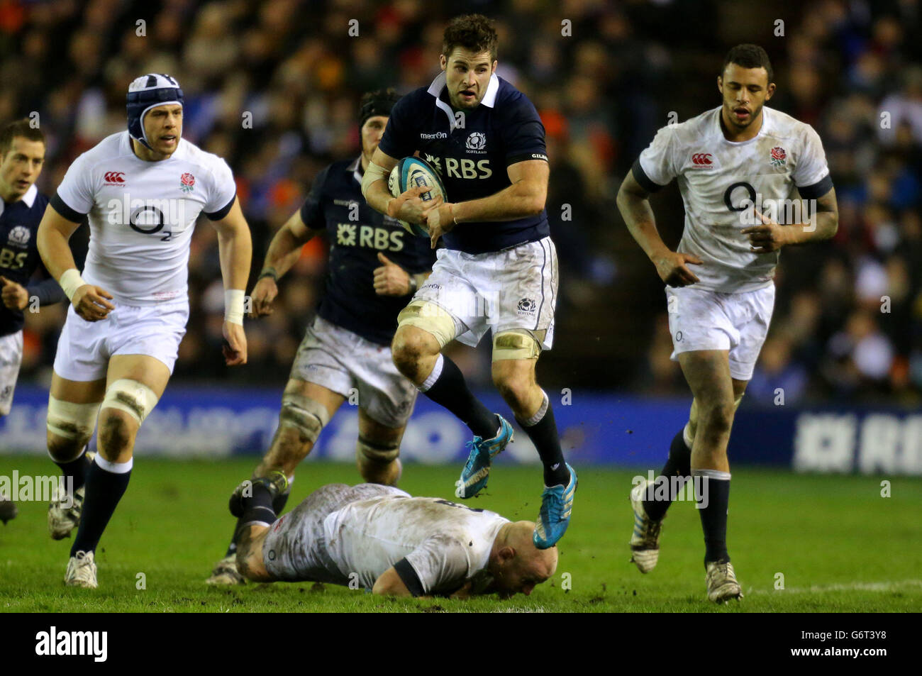 Scotland's Johnnie Beattie breaks through the England defence during ...