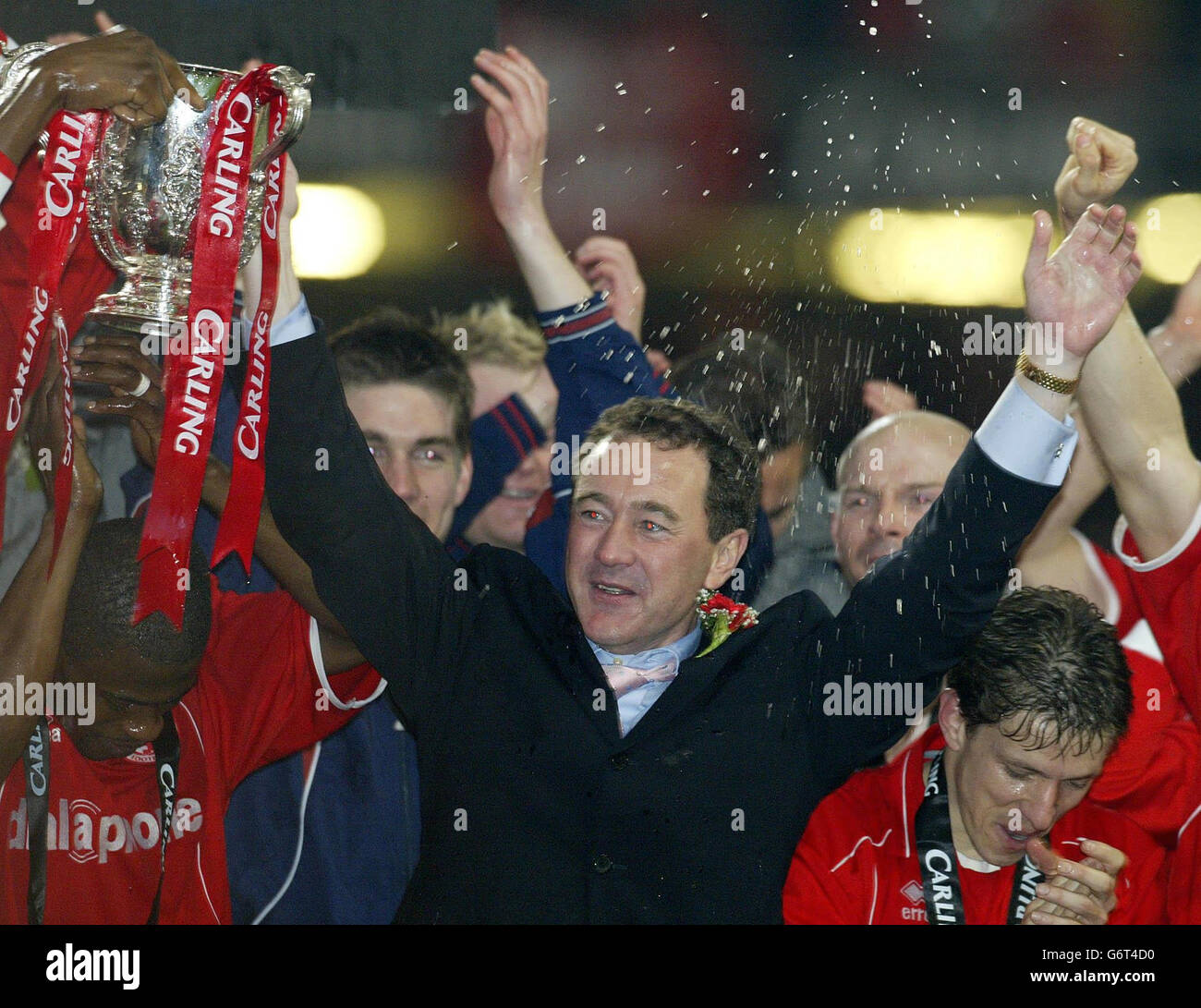 Middlesbrough's owner and chairman Steve Gibson is lifts The Carling ...