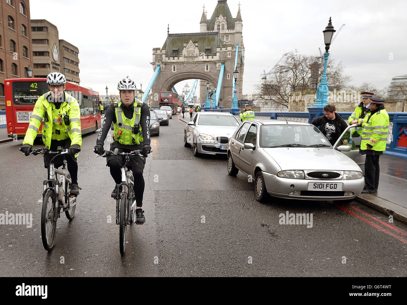 The City of London Police mount a large scale operation on Tower Bridge ...