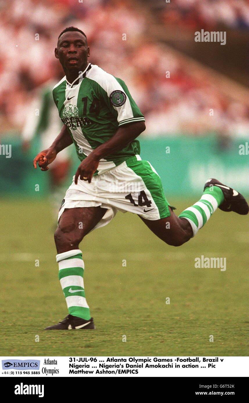 Brazil v nigeria nigerias daniel amokachi in action hi-res stock ...
