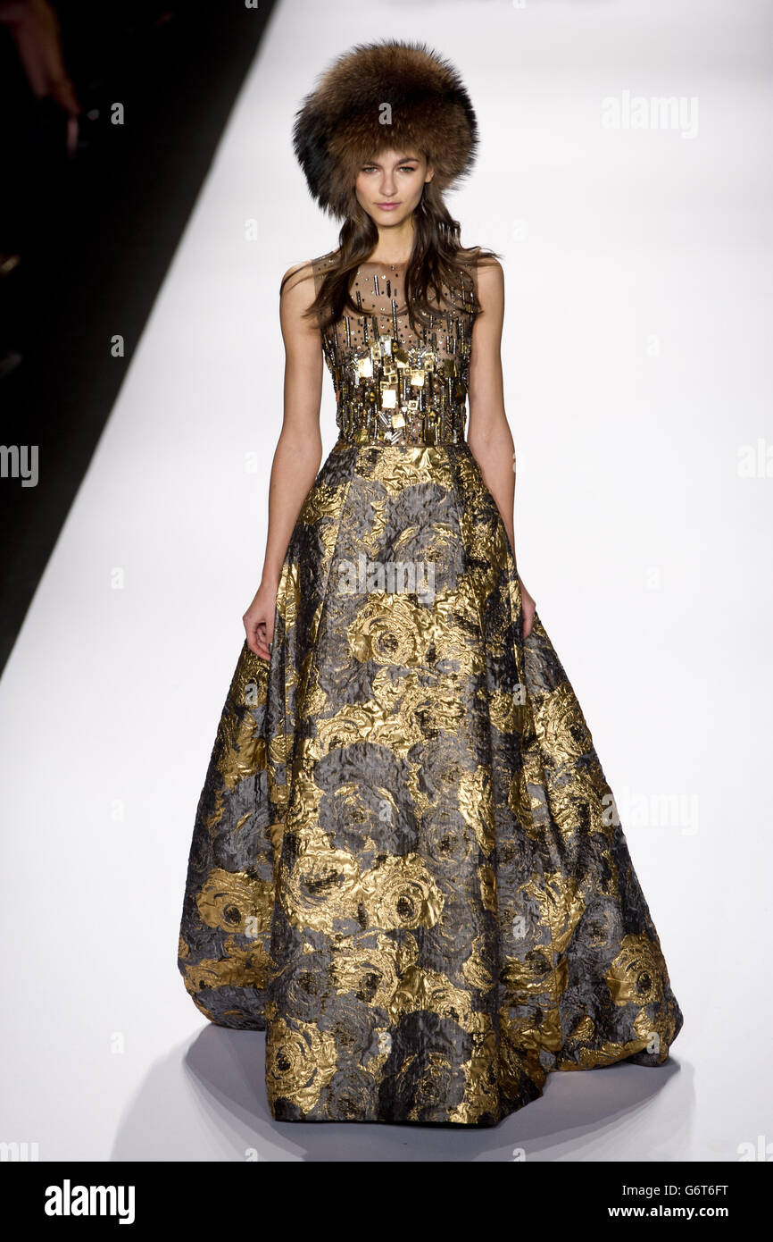 Model on the catwalk at the badgely mischka fashion show hi-res stock ...