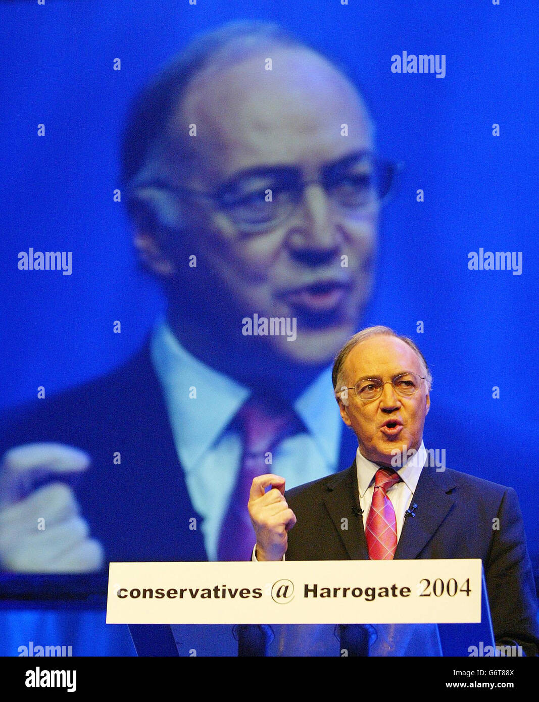 Conservative party leader Michael Howard MP delivers a speech during ...