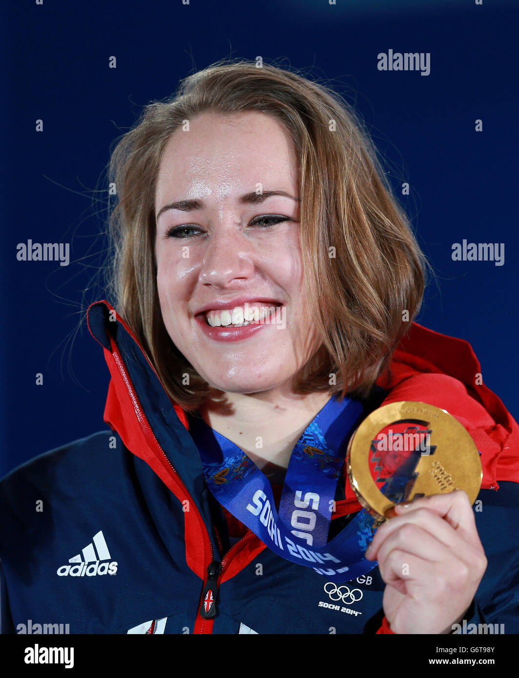 Great Britain's Lizzy Yarnold with her Gold medal she won in the Women ...