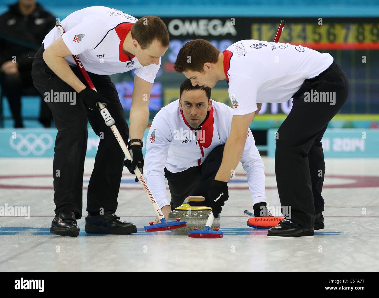 Great Britain's skip David Murdoch (centre) in their Curling tie ...