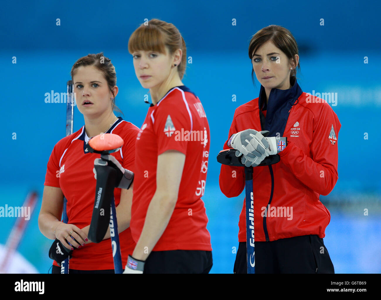 Great Britain's Vicky Adams, Claire Hamilton and Eve Muirhead (right ...