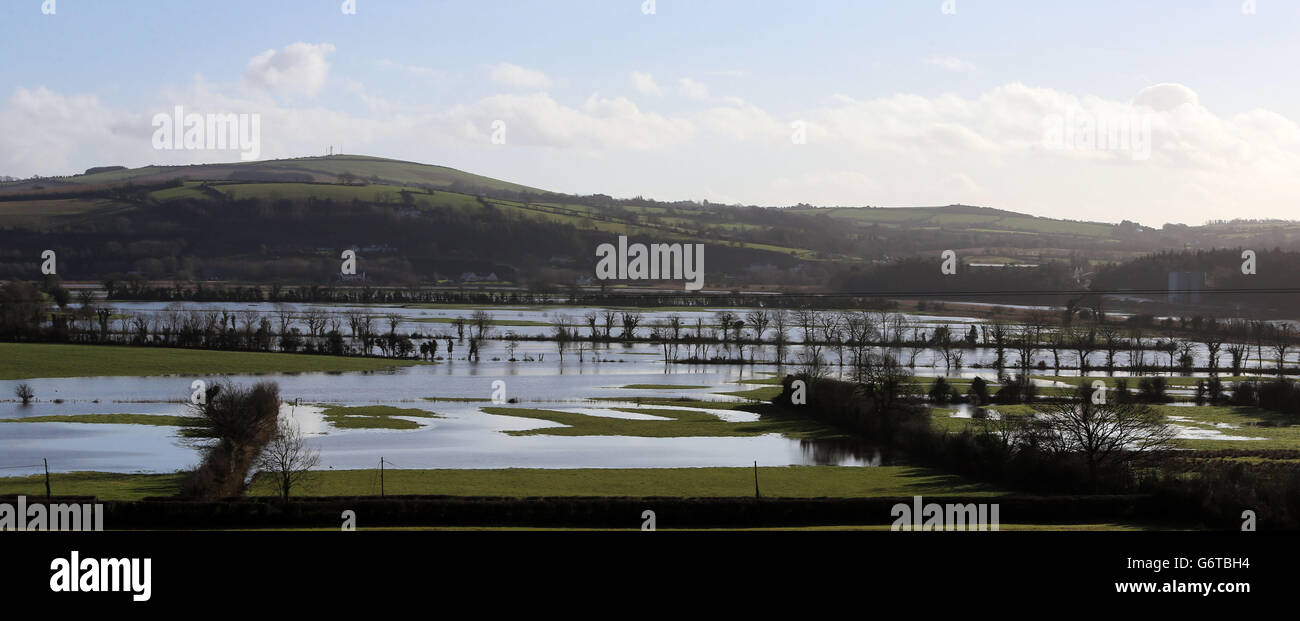 Winter weather Feb 4th. A view across flooded fields as the River ...