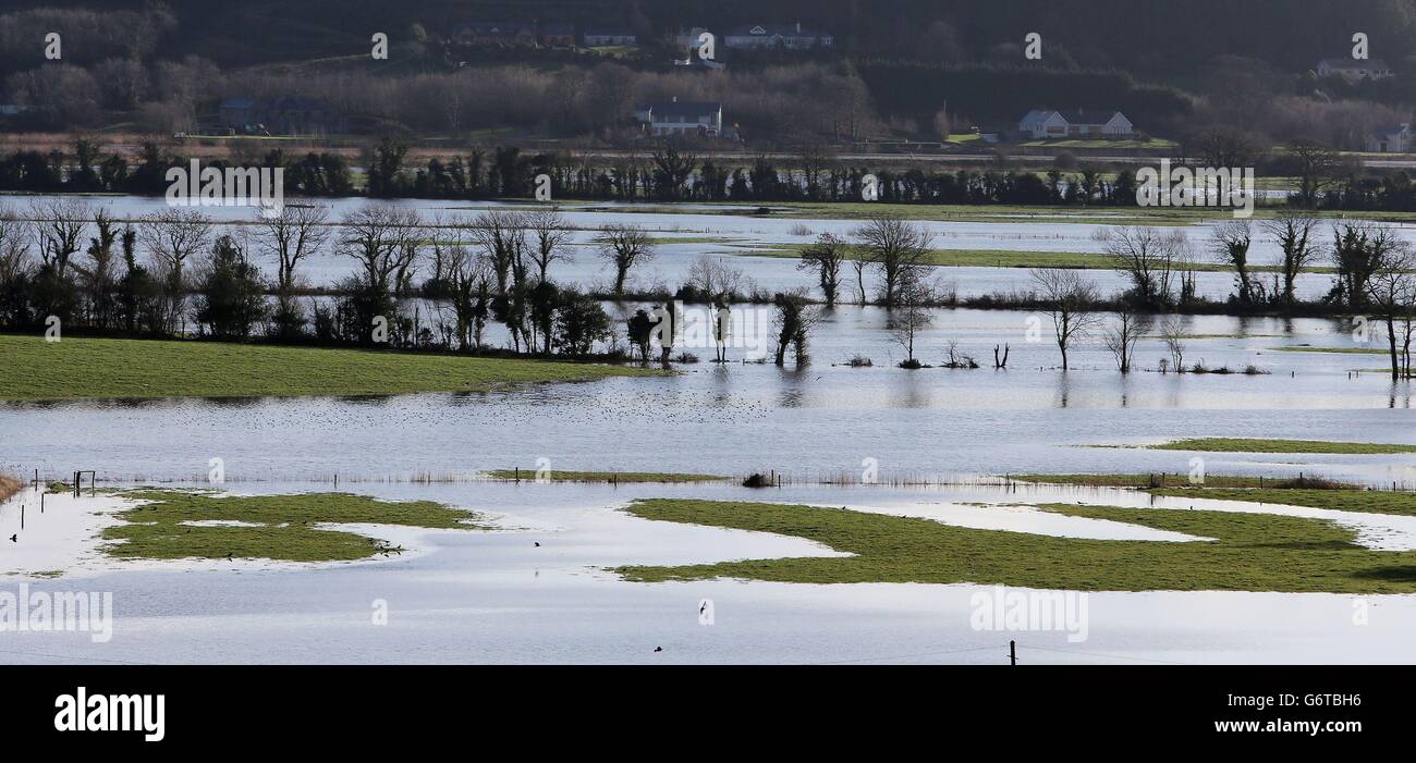 A view across flooded fields as the River Barrow burst its banks ...