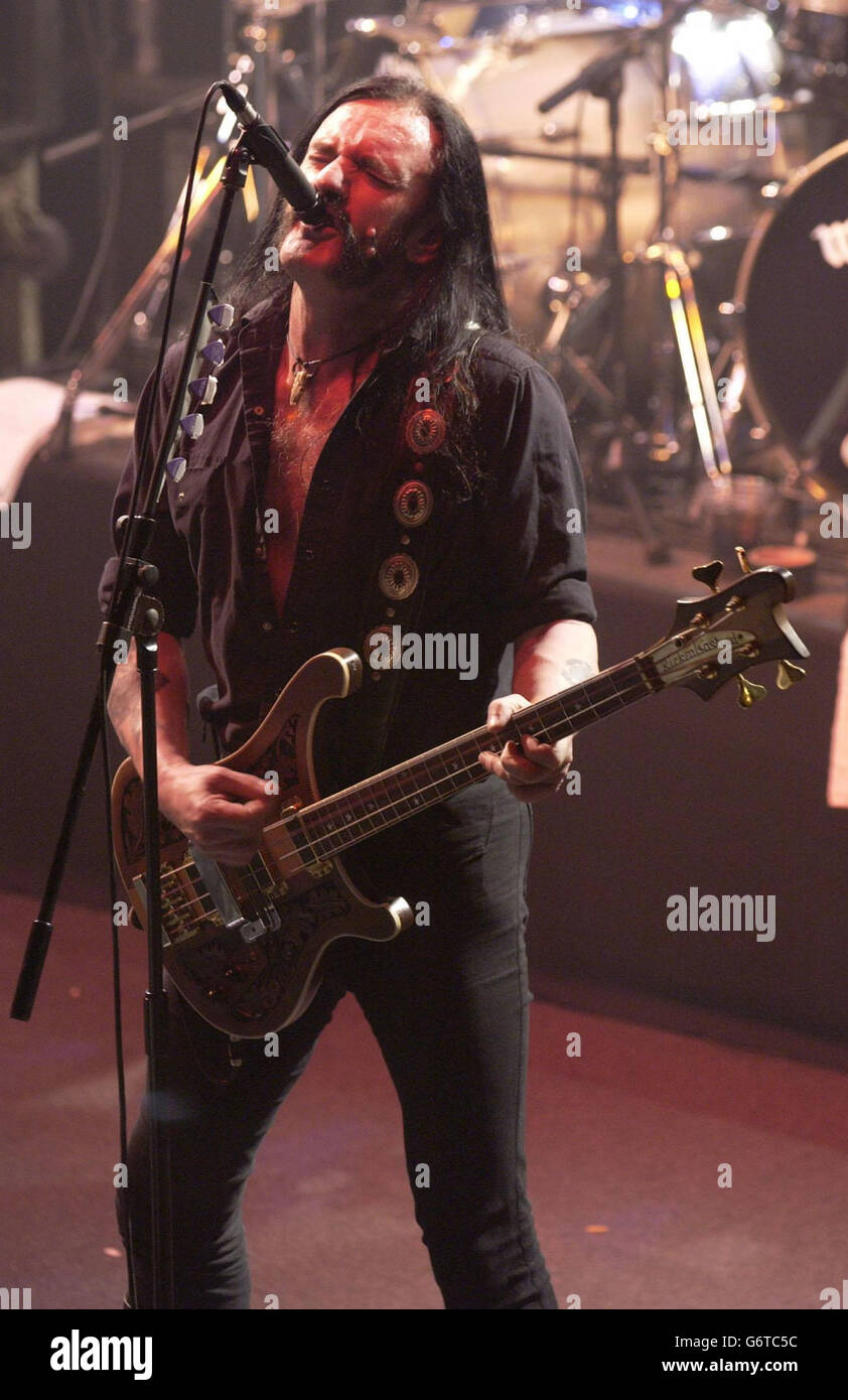 Lead singer Lemmy from the rock band Motorhead onstage during their ...