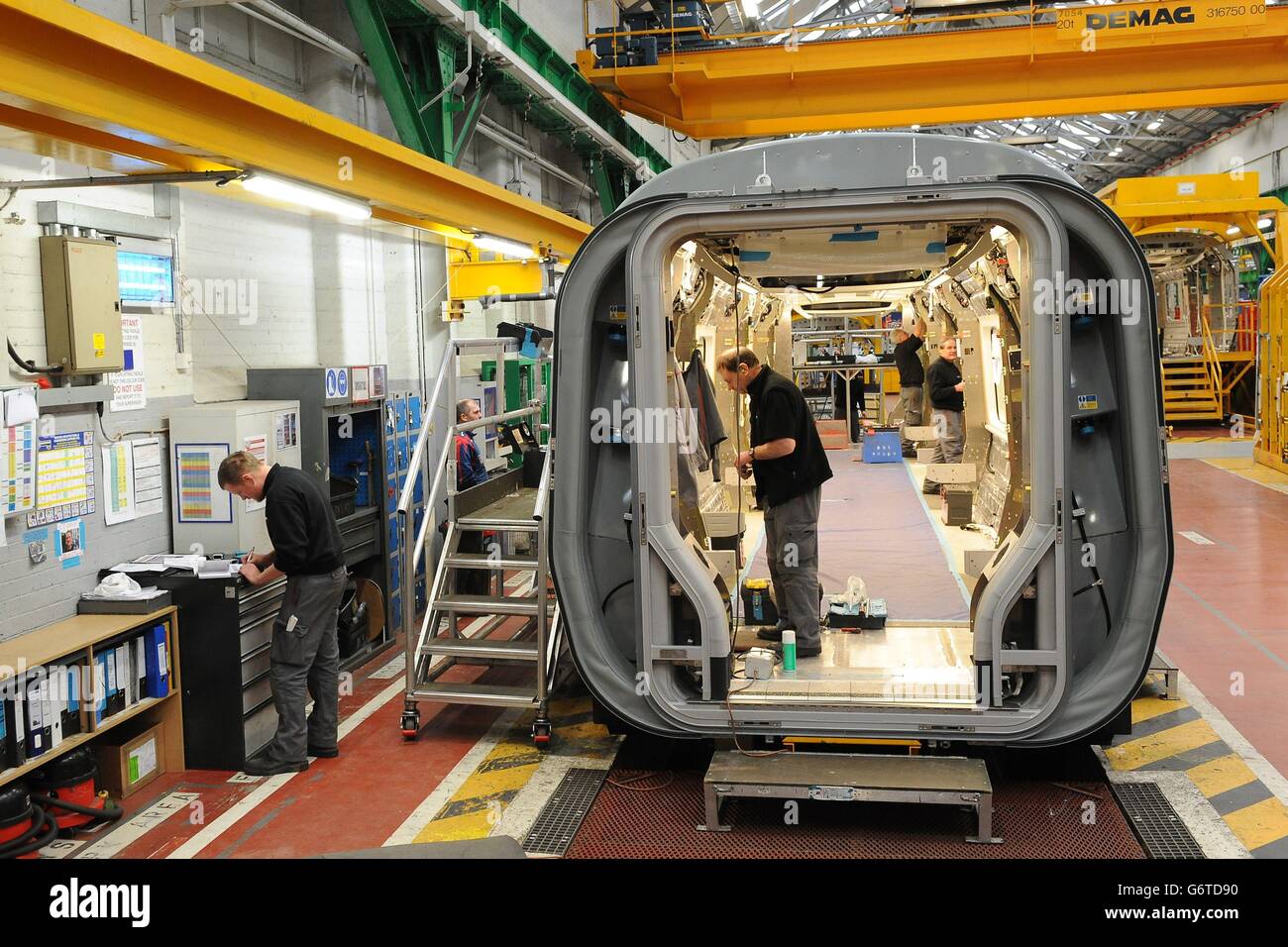 Workers at the Bombardier plant in Derby after the train manufacturer ...