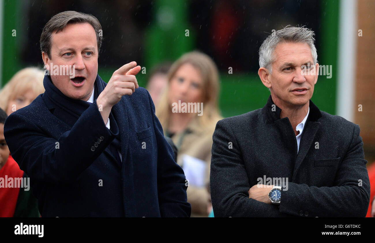 Prime Minister David Cameron (left) and Gary Lineker (right) watch a ...