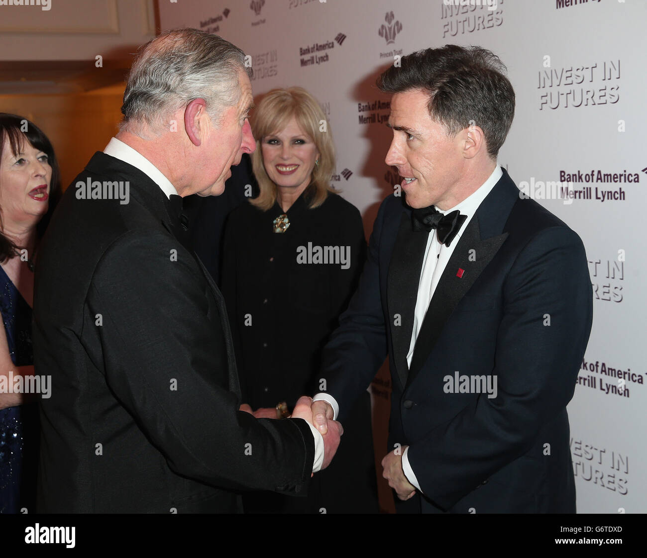The Prince of Wales meets Rob Brydon as Joanna Lumley (2nd right) looks ...