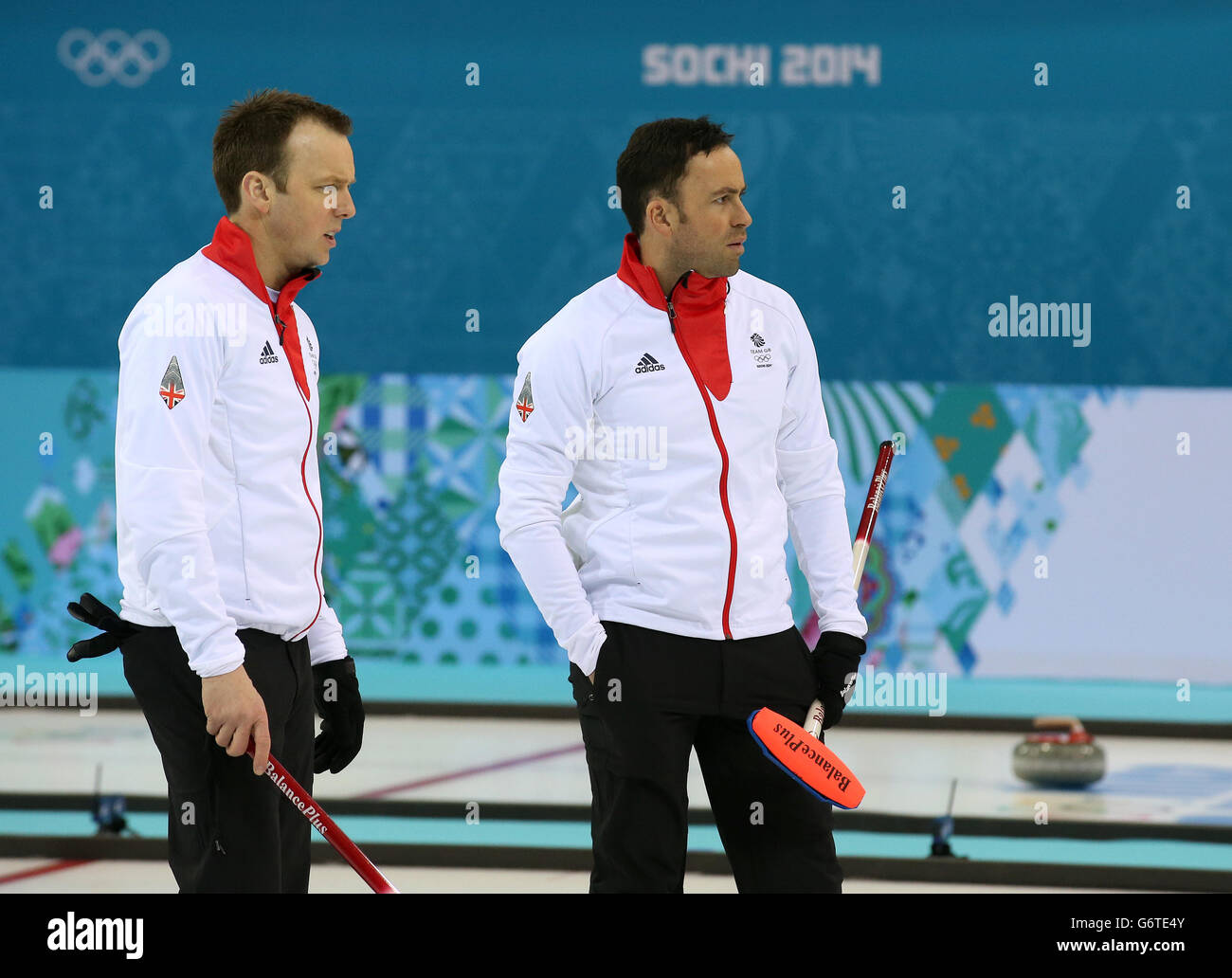 Great Britains David Murdoch (R) with Tom Brewster(L) during curling ...