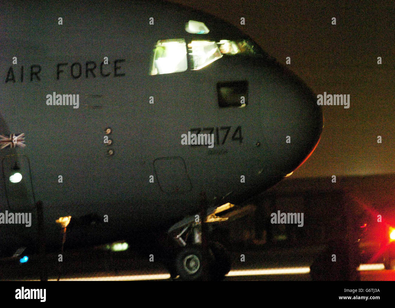 The RAF C-17, after landing at RAF Northolt, with the Five UK citizens ...