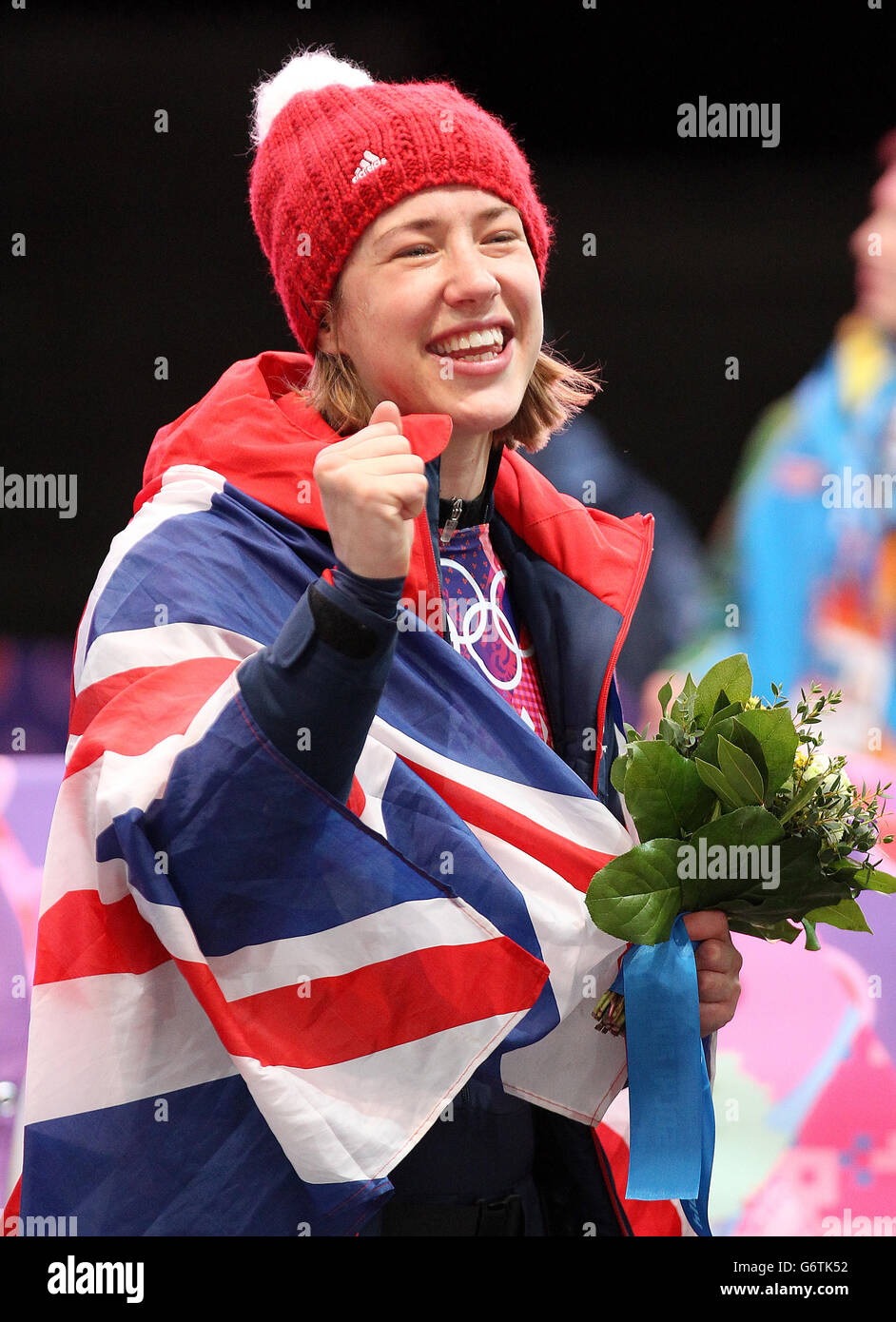 Great Britain's Lizzy Yarnold celebrates winning Gold after the Women's ...