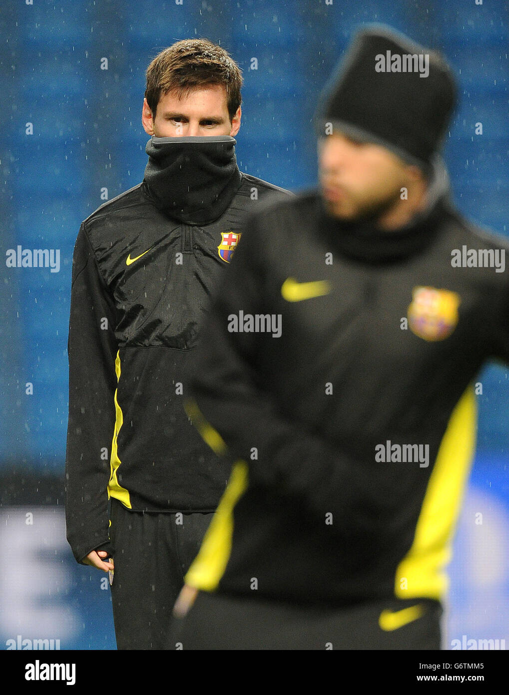 Barcelonas lionel messi during training session at the etihad stadium ...