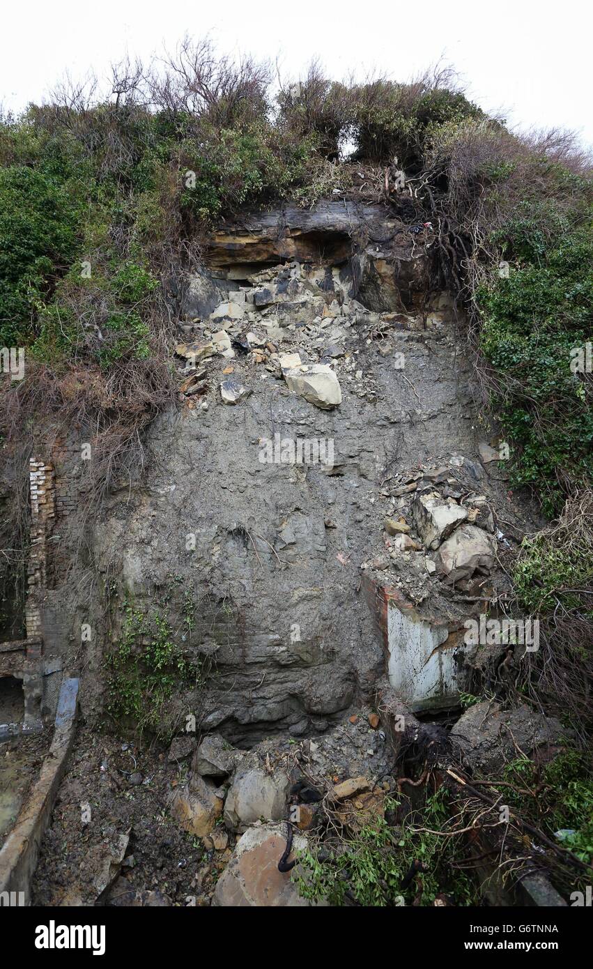 A cliff in Hastings, East Sussex, which collapsed damaging Chris ...