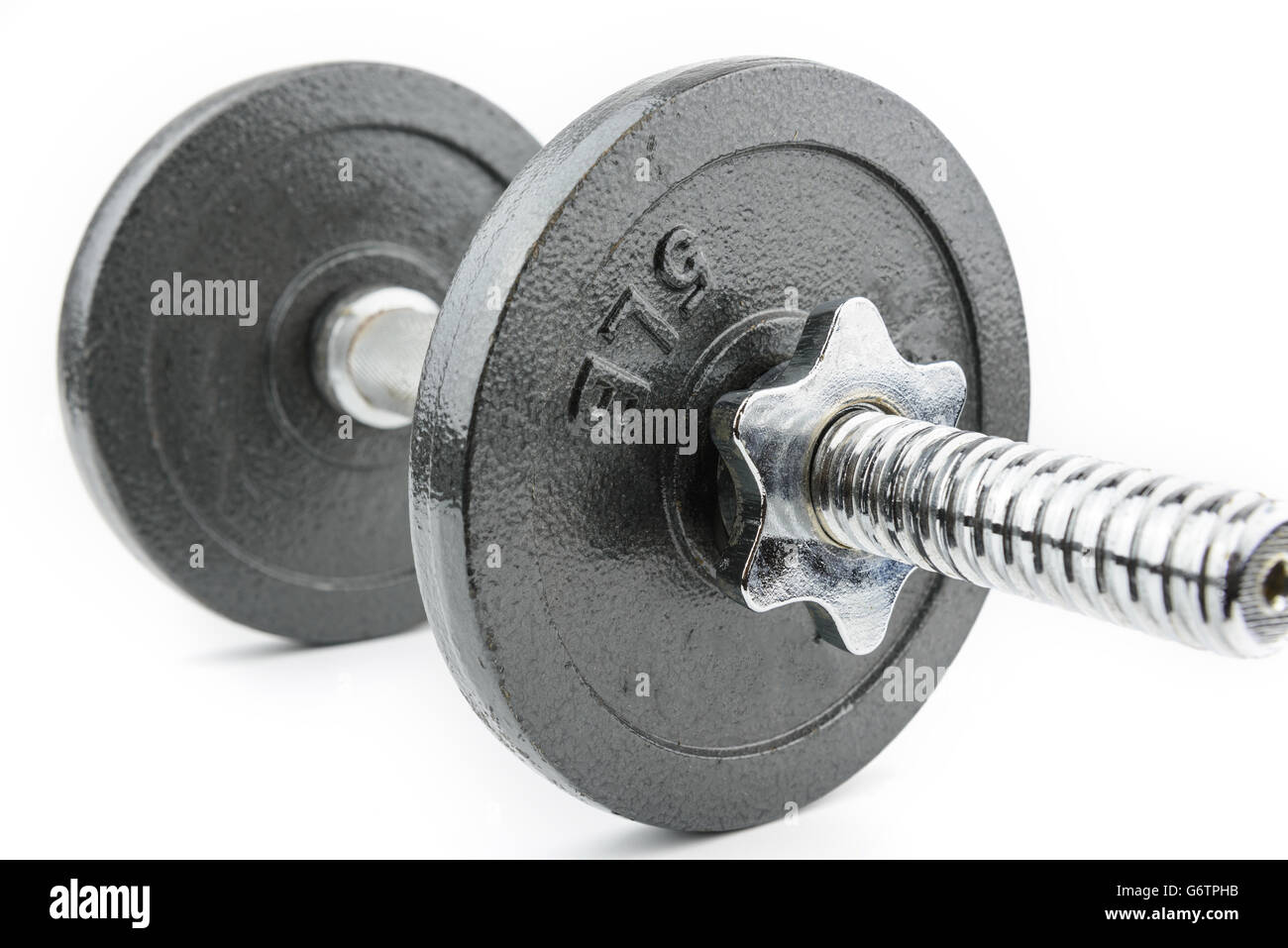 Black steel dumbbell, on isolated white background Stock Photo - Alamy