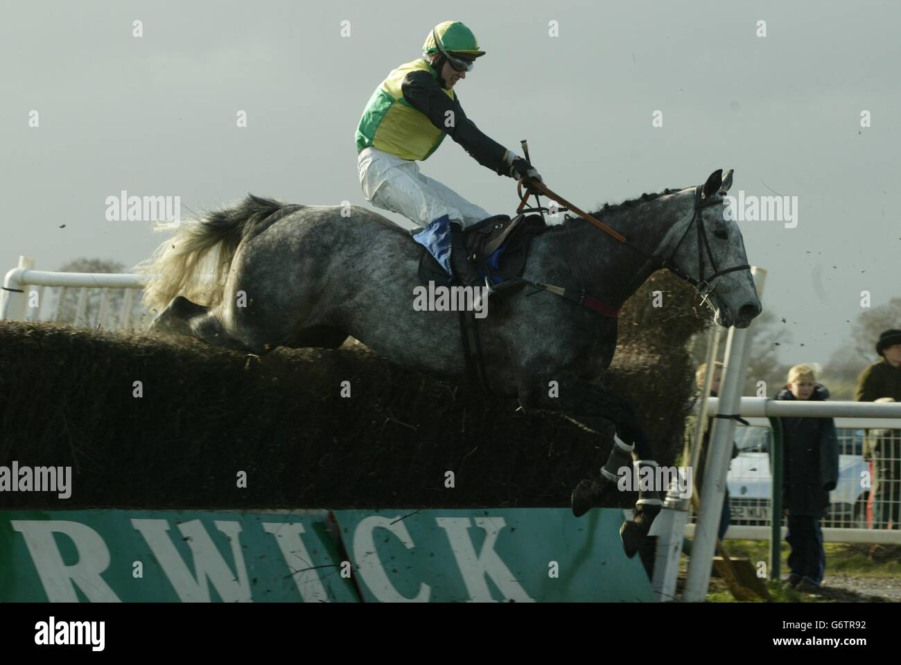 Jockey. Ross Minster riden by P.J.Brennan at Warwick, Sunday March 14 ...
