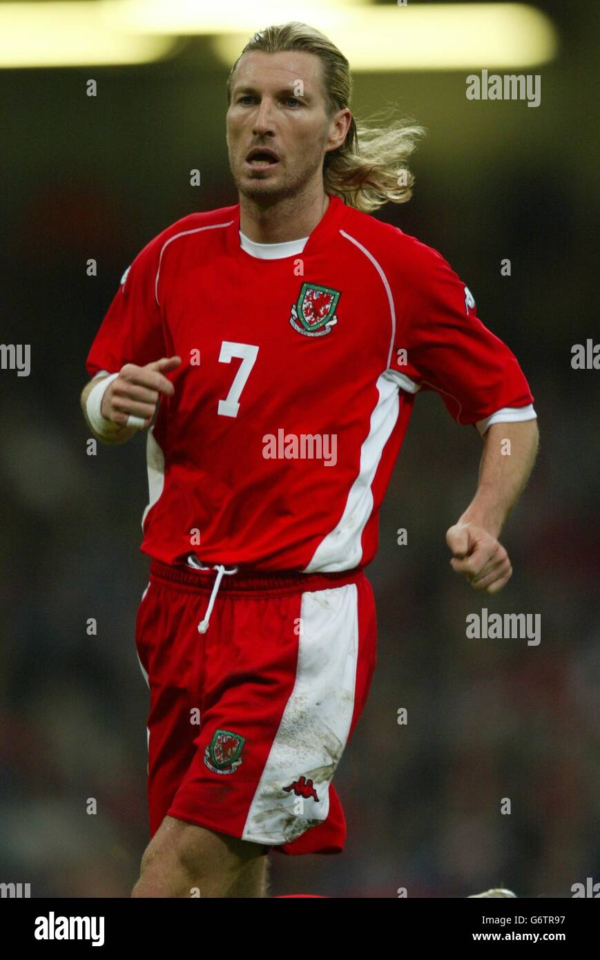 Robbie Savage in action for Wales during the international friendly ...