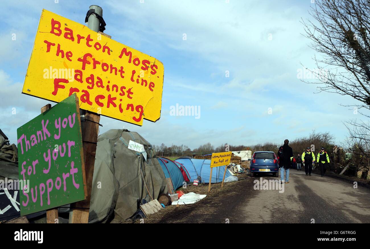 Signs in a private road in Barton Moss, Greater Manchester where anti ...