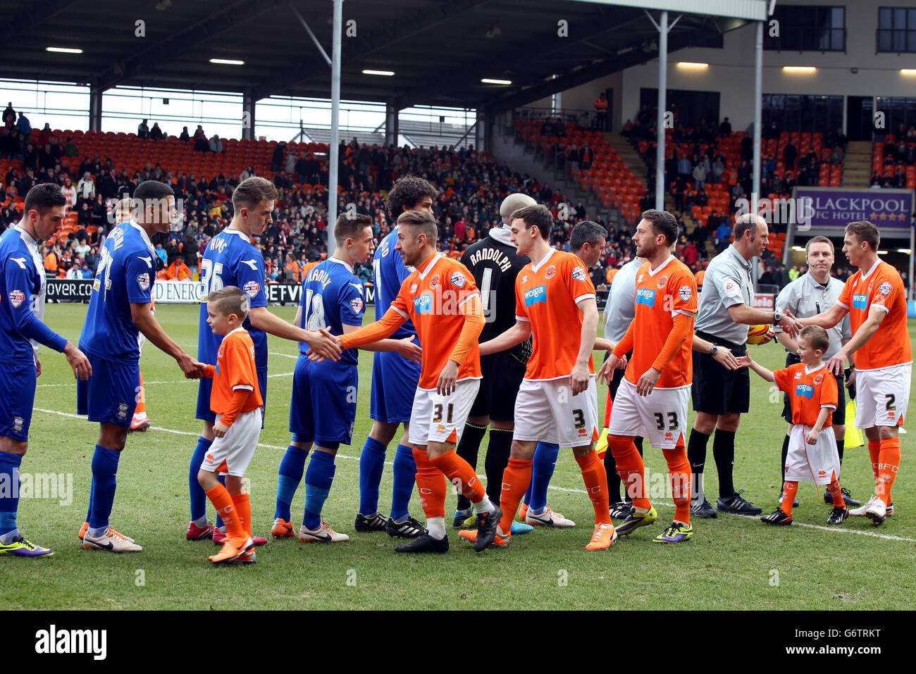 Blackpool and Birmingham City shake hands before the game Stock Photo ...