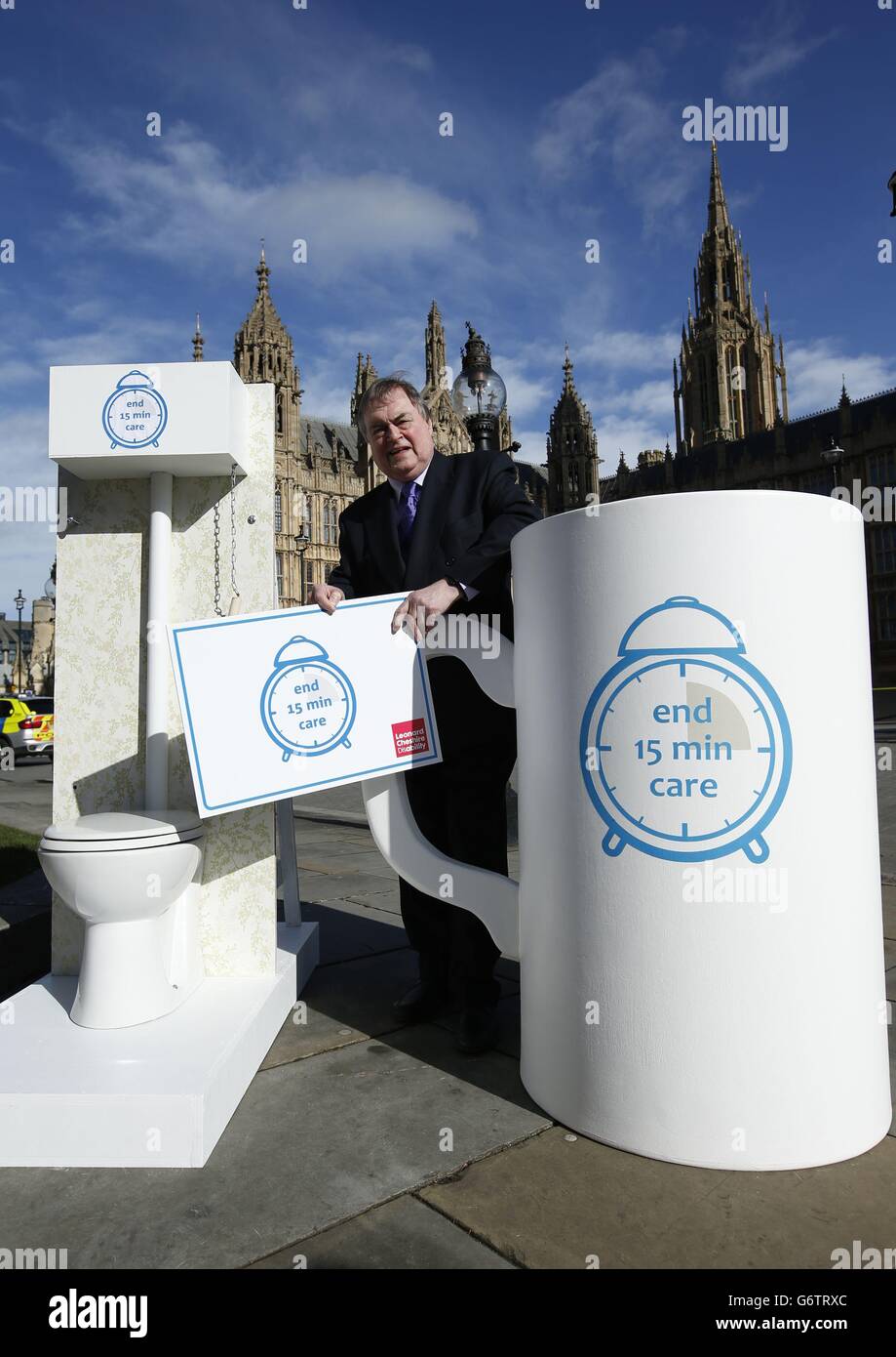 Lord Prescott with a giant mug and toilet in front of the Houses of ...