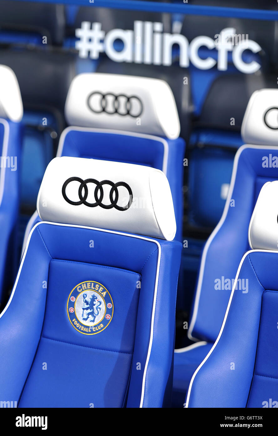 Chelsea branded seats in the dugout at stamford bridge hi-res stock ...
