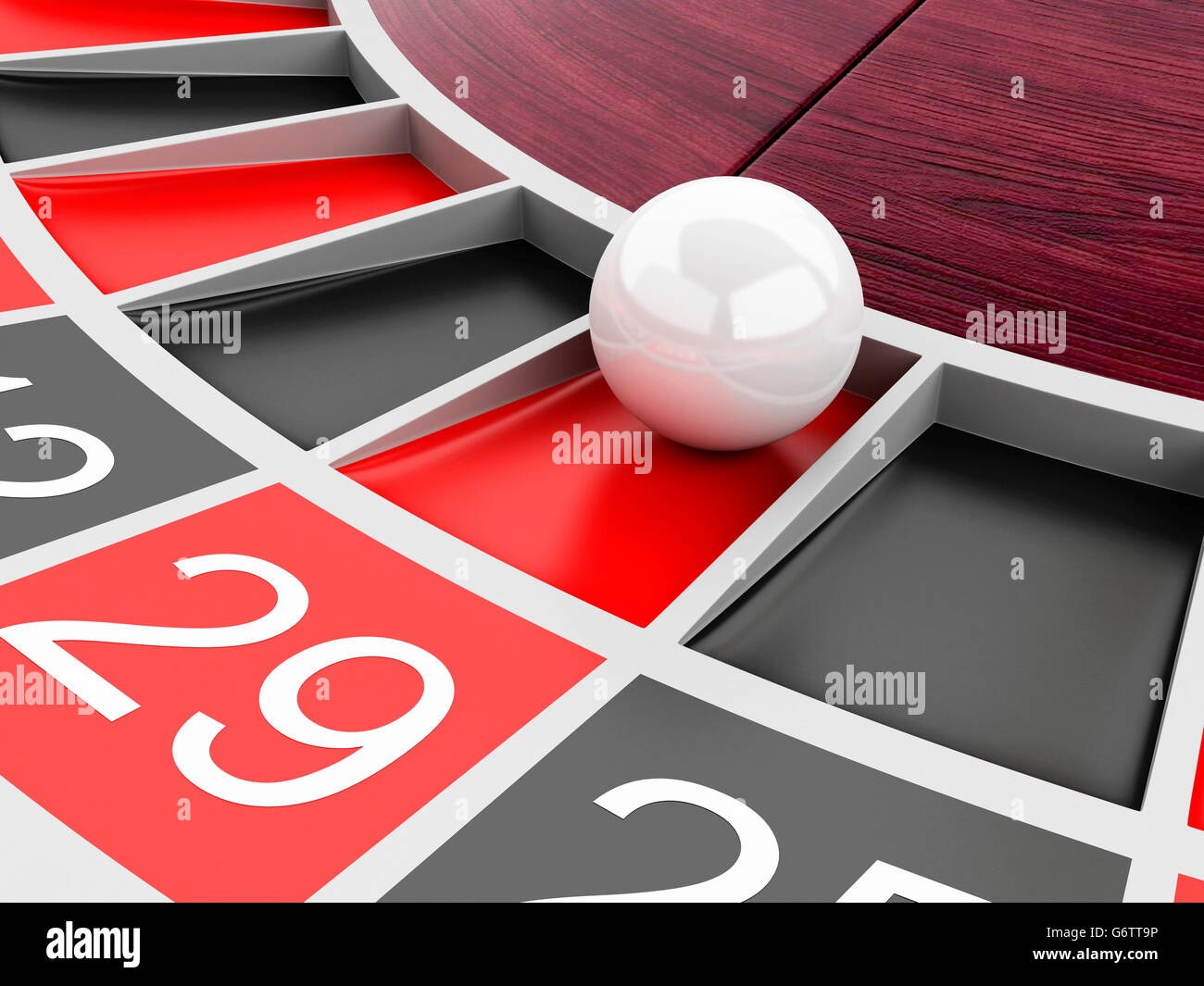 3d renderer image. Casino roulette wheel with ball on number 29 ...