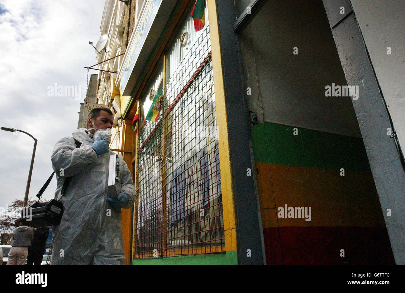 Police crime blood murder scene forensic officers overalls science hi ...