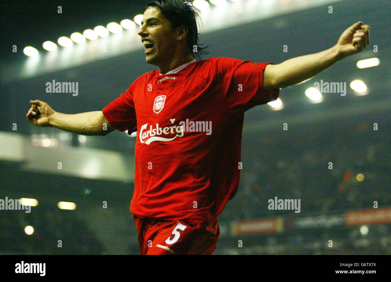 Liverpool's Milan Baros celebrates after scoring during the UEFA Cup ...