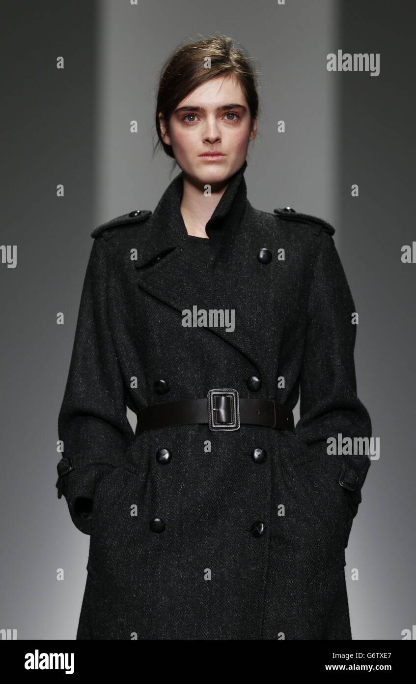 A model appears on the catwalk during the Margaret Howell Autumn/Winter ...