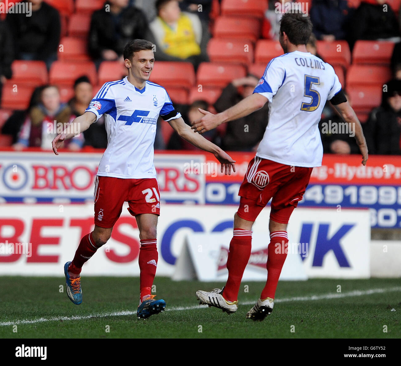 Nottingham Forest's Jamie Paterson (left) celebrates with Danny Collins ...