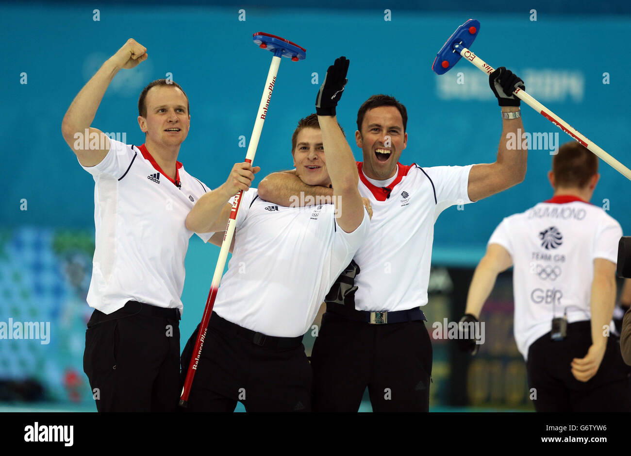 Great Britain's skip David Murdoch (right), Michael Goodfellow (left ...