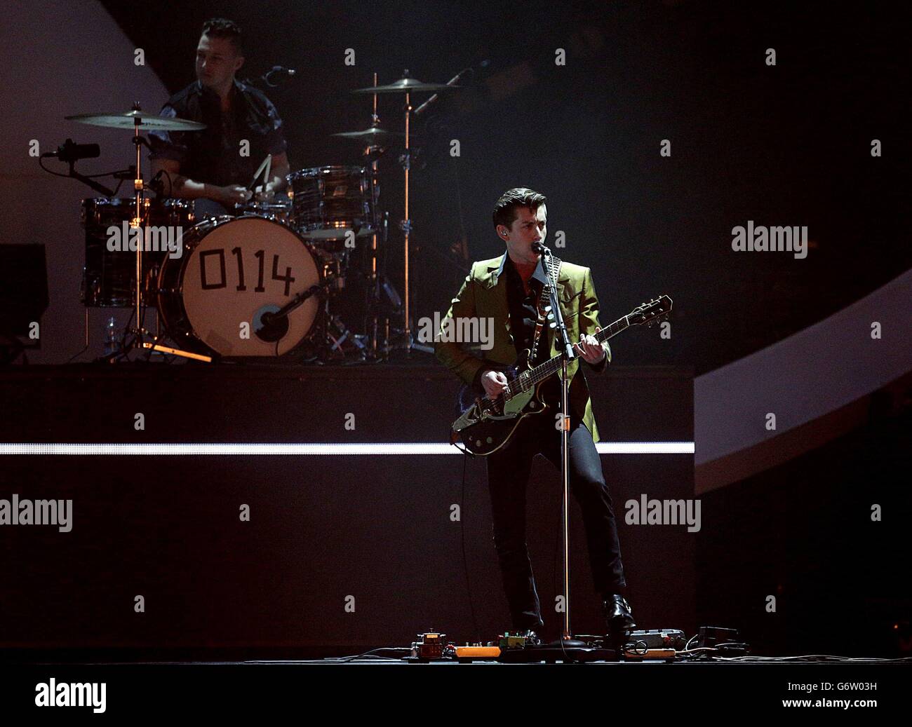 The Arctic Monkeys on stage during the 2014 Brit Awards at the O2 Arena ...