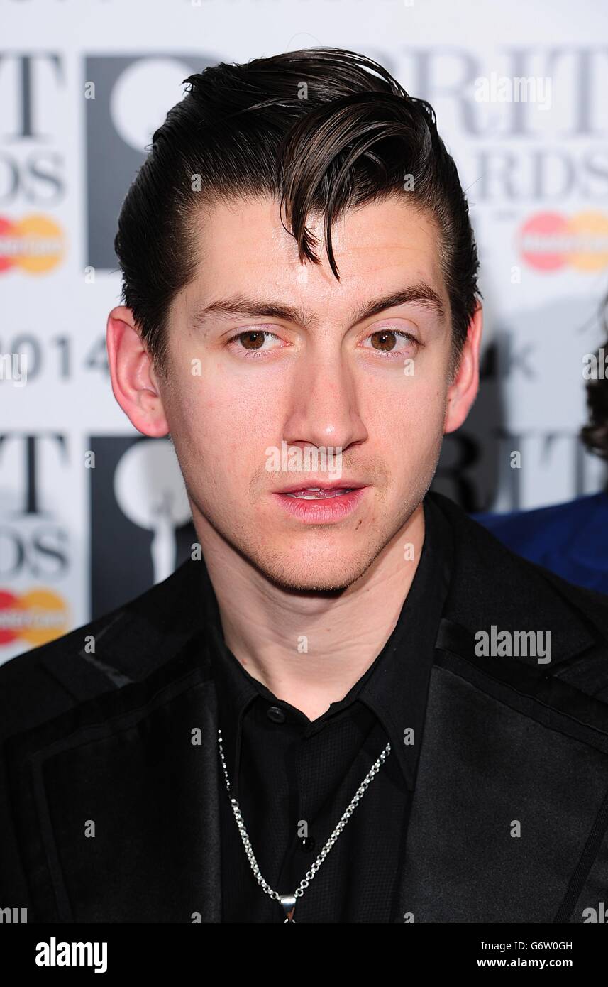 Alex Turner in the press room at the 2014 Brit Awards at the O2 Arena ...