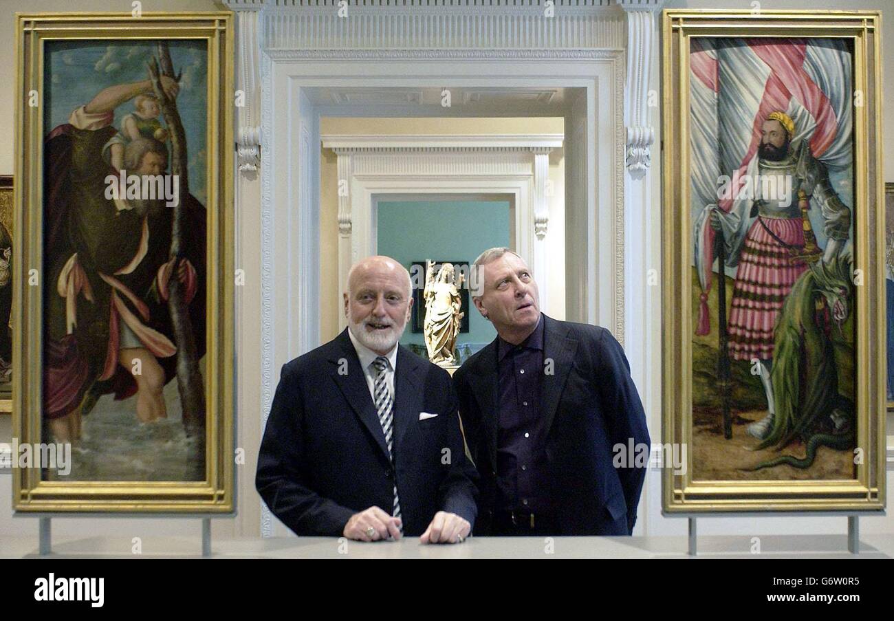 Sir Peter Moores (left) and film-maker Peter Greenaway at Compton ...