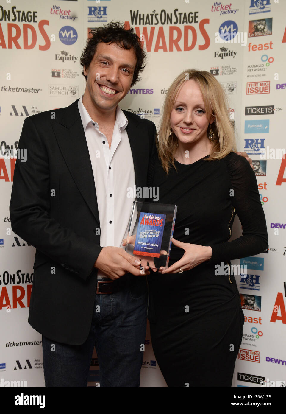 Alex Gaumond and Haley Flaherty pose with the award for Best West End ...