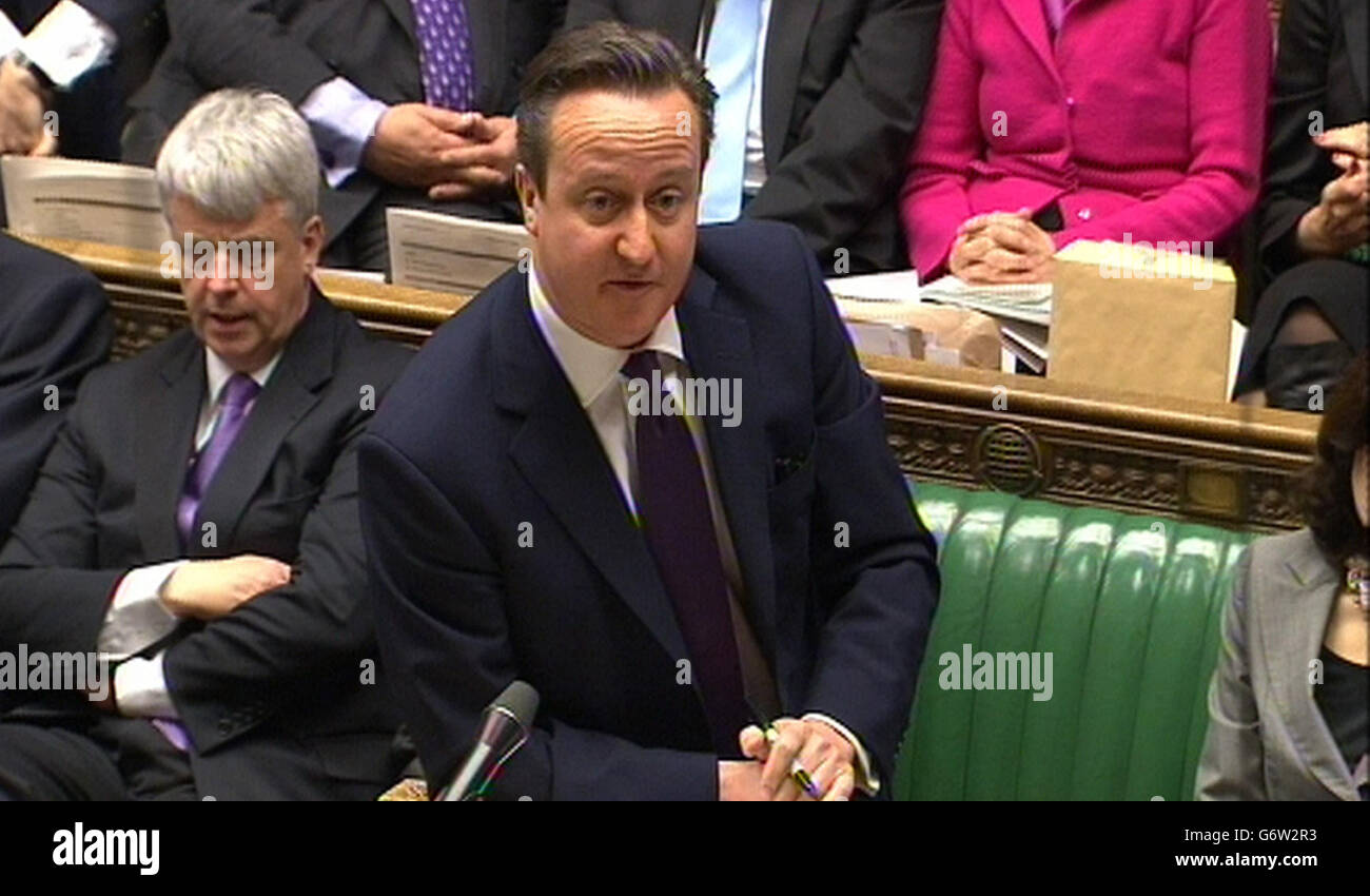Prime Minister David Cameron speaks during Prime Minister's Questions ...