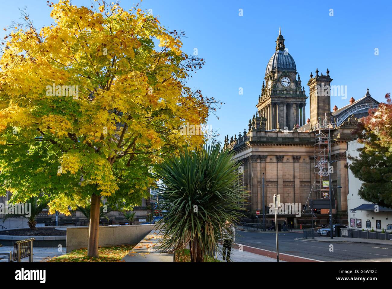 View of Leeds town hall from the Millennium square in Leeds, England ...