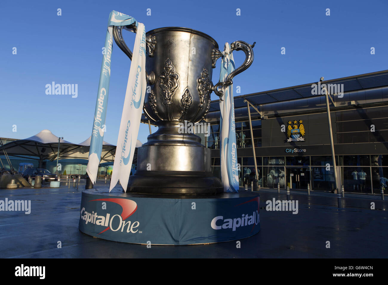 Replica Capital One Cup outside Etihad Stadium Stock Photo - Alamy