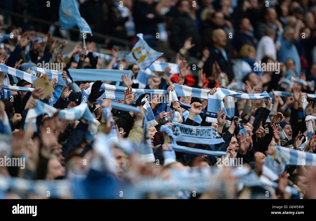 General view of Manchester City fans celebrating in the stands Stock ...