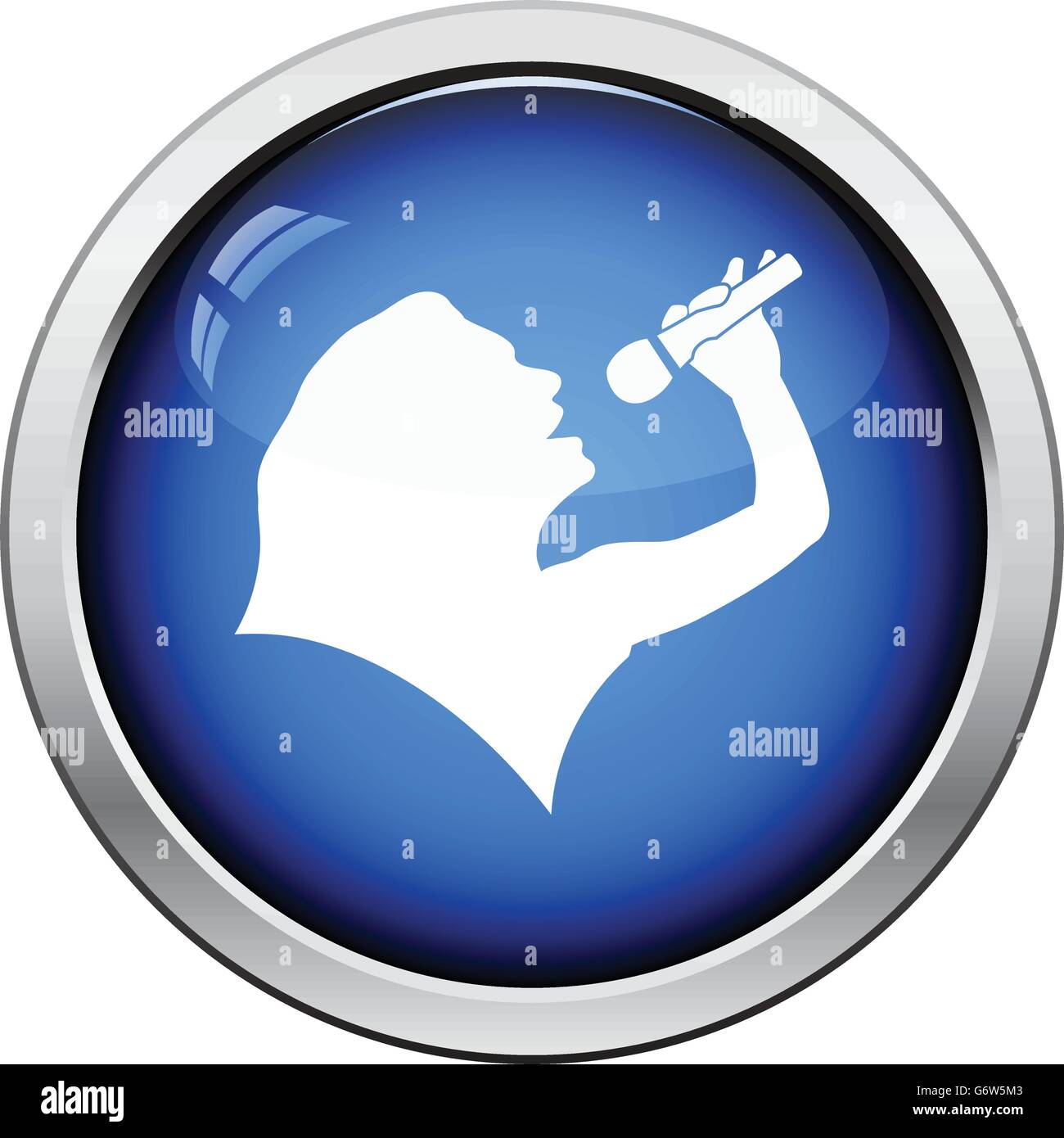 Karaoke womans silhouette icon. Glossy button design. Vector ...