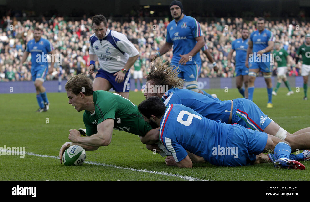 Ireland's Andrew Trimble scores his side's second try despite the ...