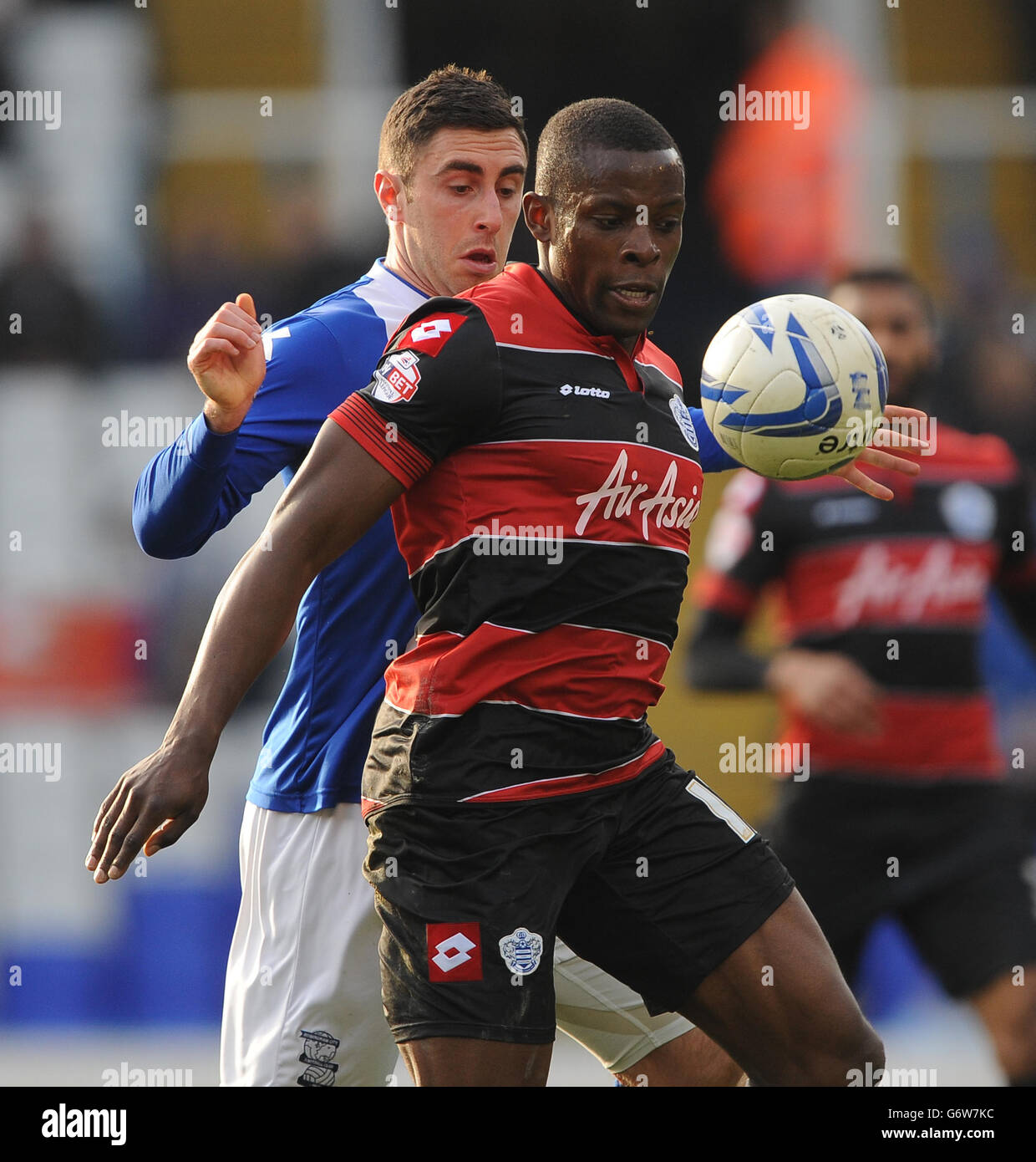 Birmingham City's Lee Novak (left) and Queens Park Rangers Nedum Onuoha ...