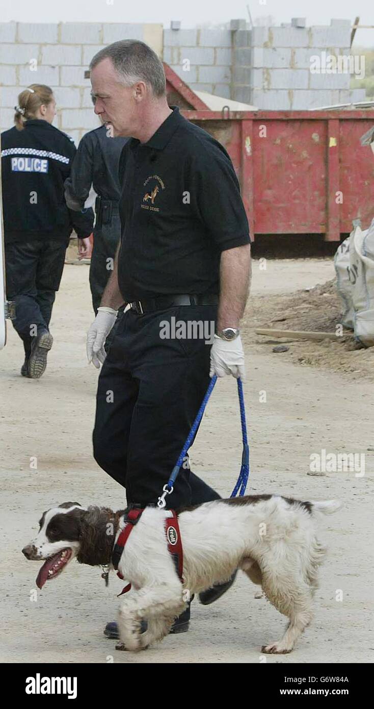 A police officer and sniffer dog search for clues hi-res stock ...