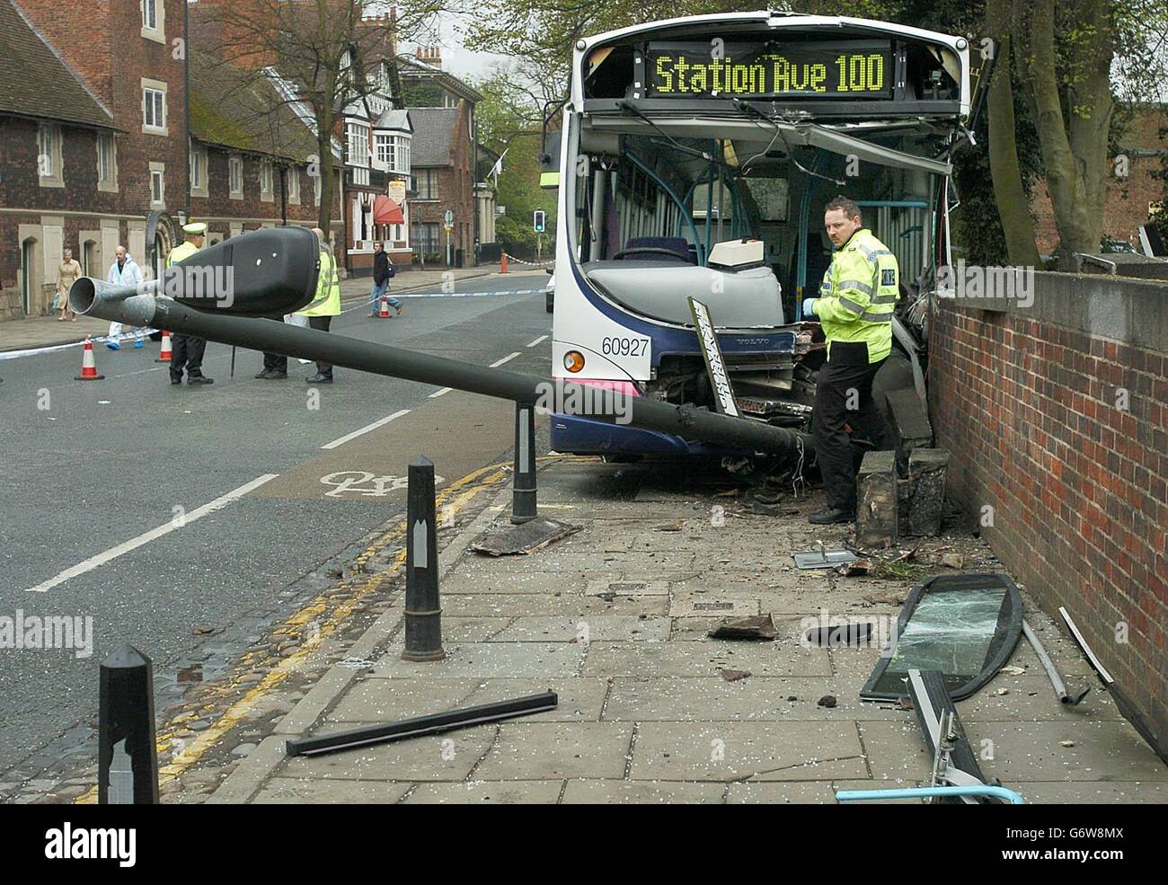 The scene of a bus crash in York in which one passenger died and four ...