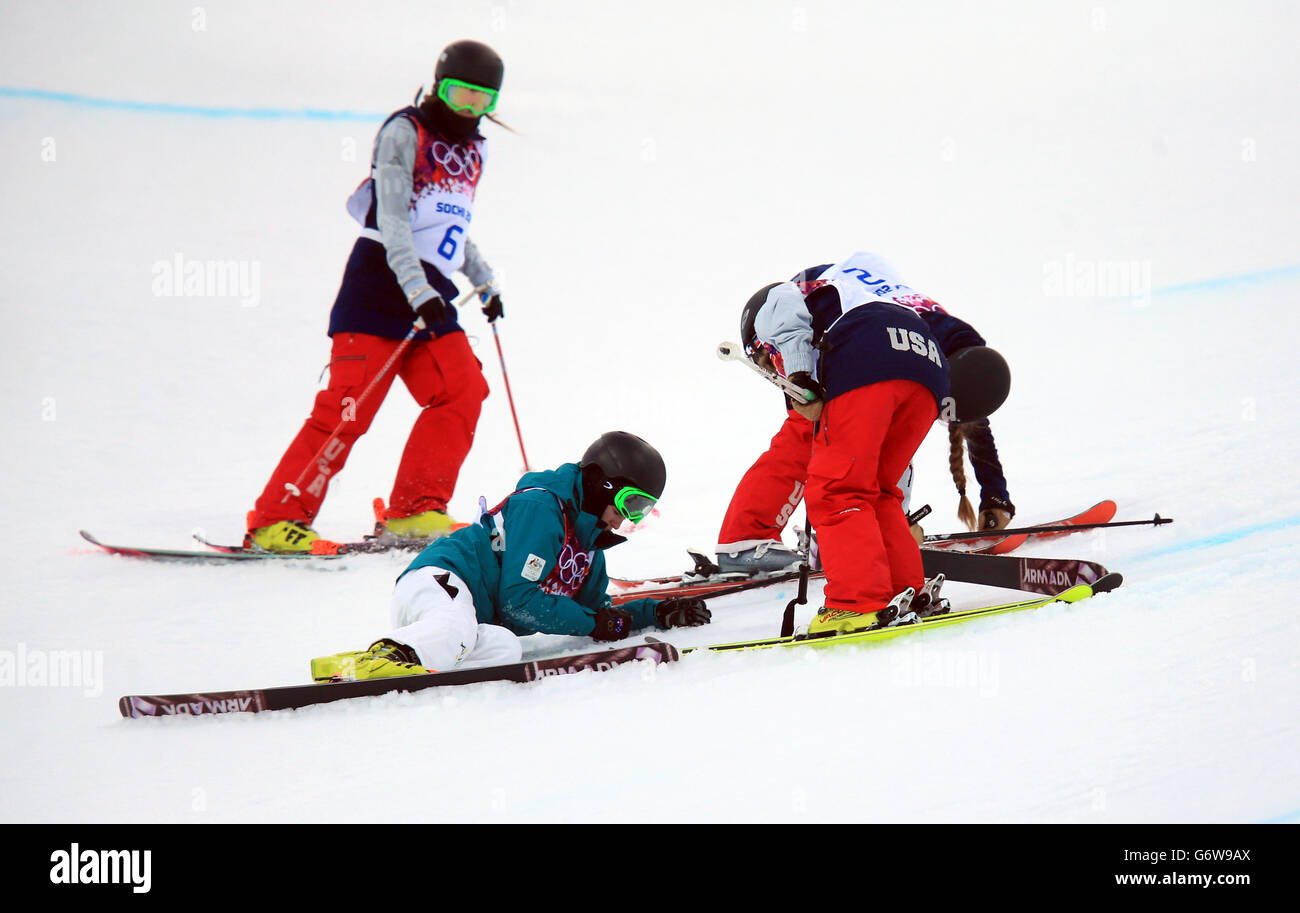 Australia's Davina Williams lies injured in the snow during her run in ...