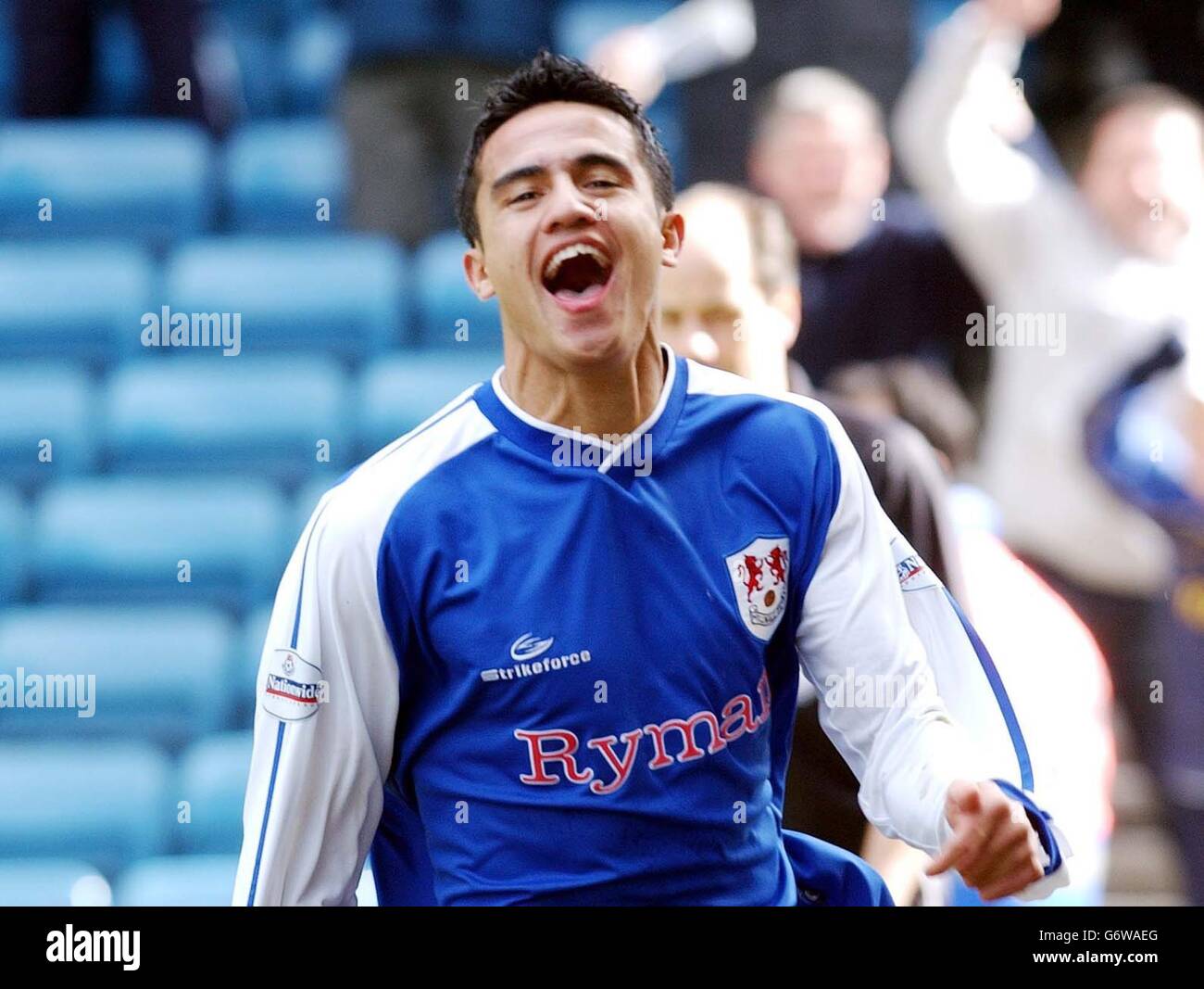 Millwall's Tim Cahill celebrates the first of his two goals against ...